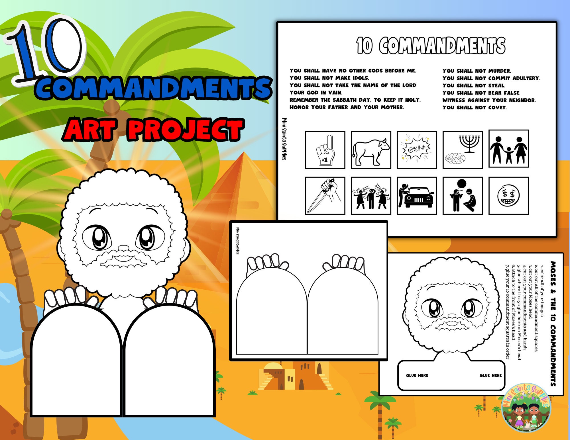 10 Commandments Craft Moses Activity Bible Study Passover Craft ...