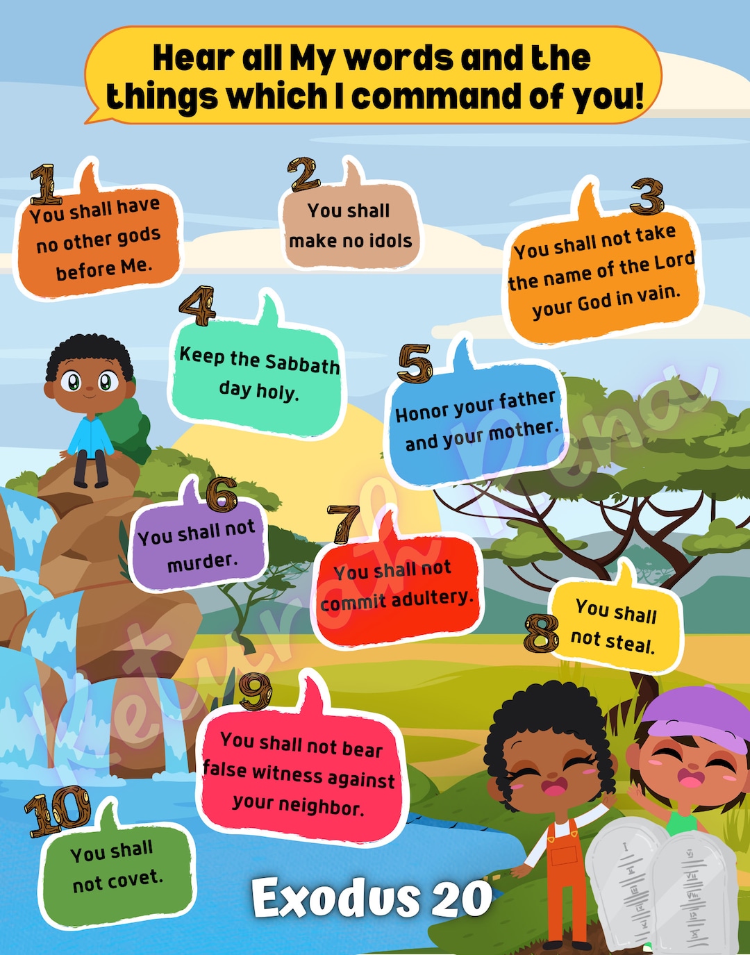 10 Commandments Bible Poster Hebrew Israelite Classroom Decor, Kids ...