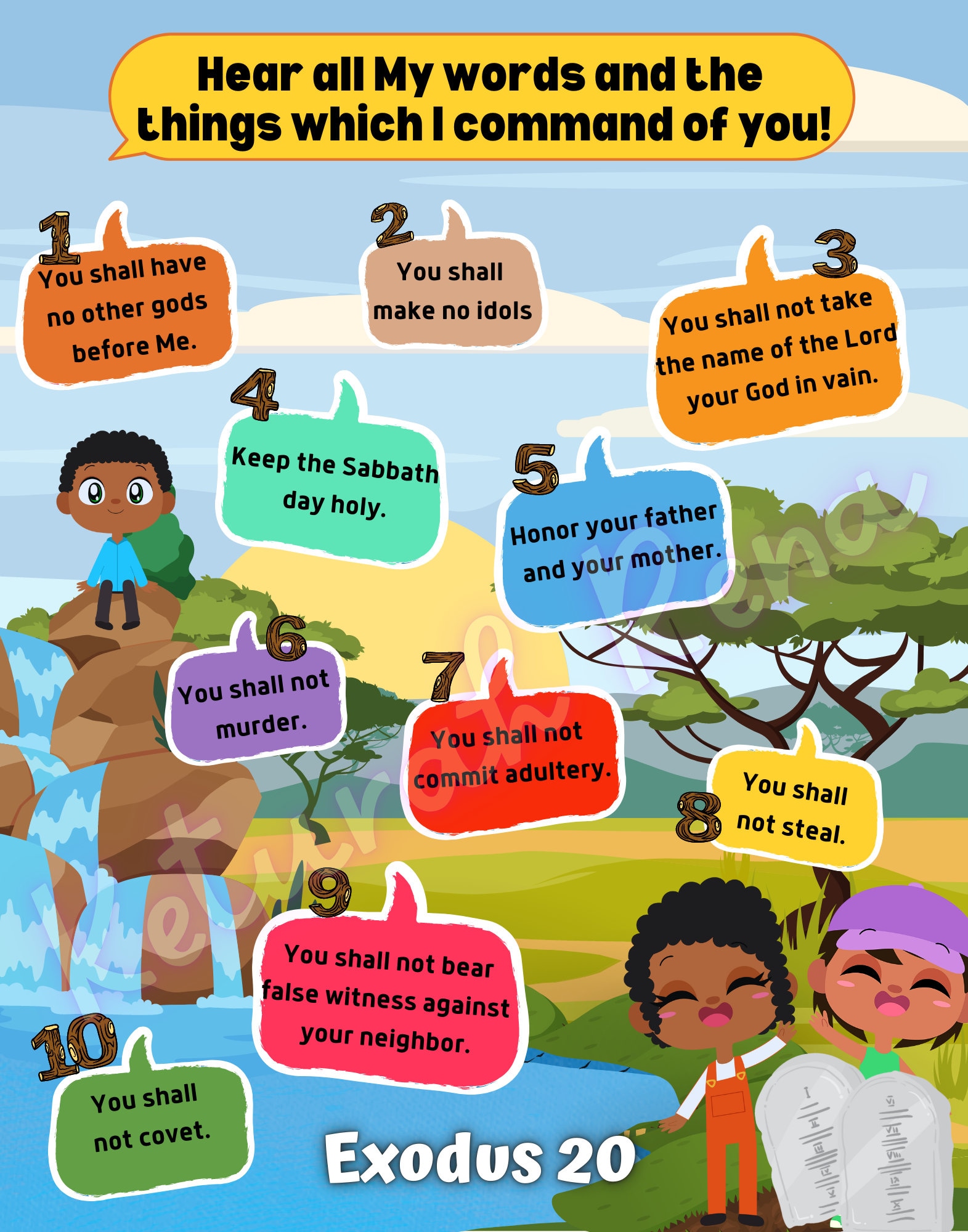 10 Commandments Bible Poster Hebrew Israelite Classroom Decor, Kids ...