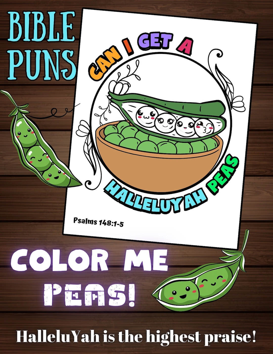 Kawaii Bible Puns Coloring Page Instant Download Printable Activity ...