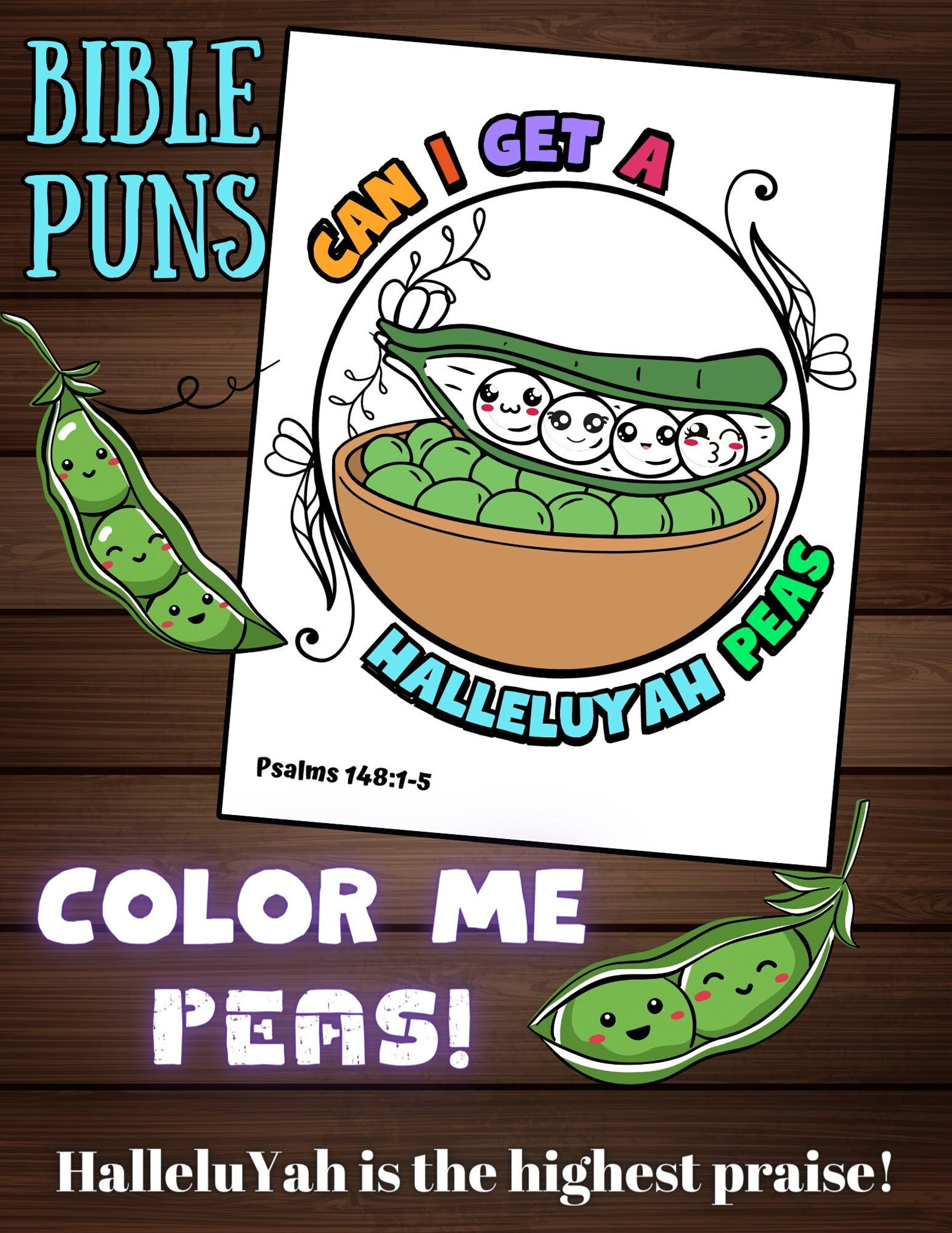 Kawaii Bible Puns Coloring Page Instant Download Printable Activity ...