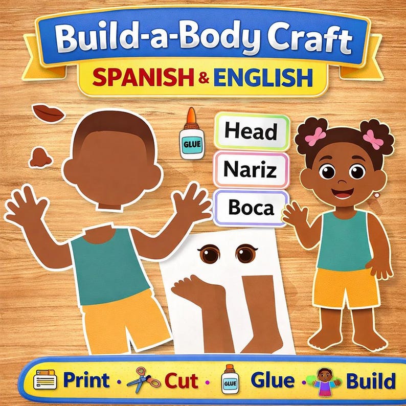 Body Parts Matching Game Kids Anatomy Cut and Paste Printable Activity ...