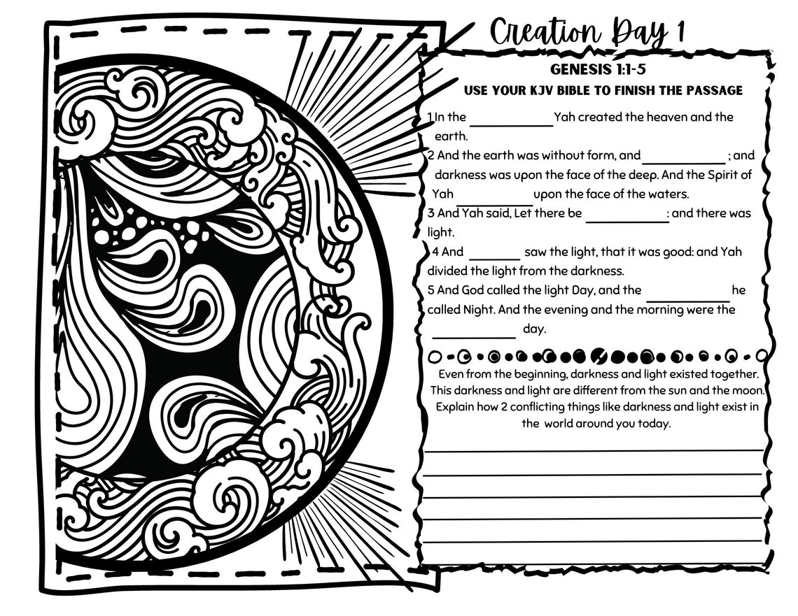 Genesis Creation Bible Worksheet, Lesson Plans, Printable Download ...