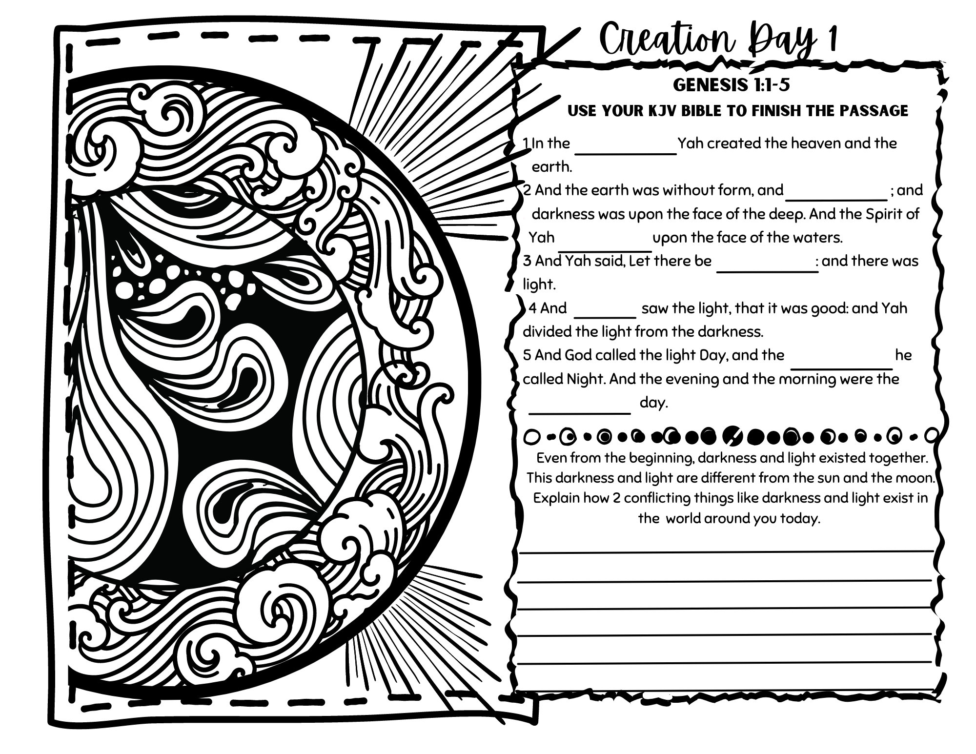 Genesis Creation Bible Worksheet, Lesson Plans, Printable Download ...