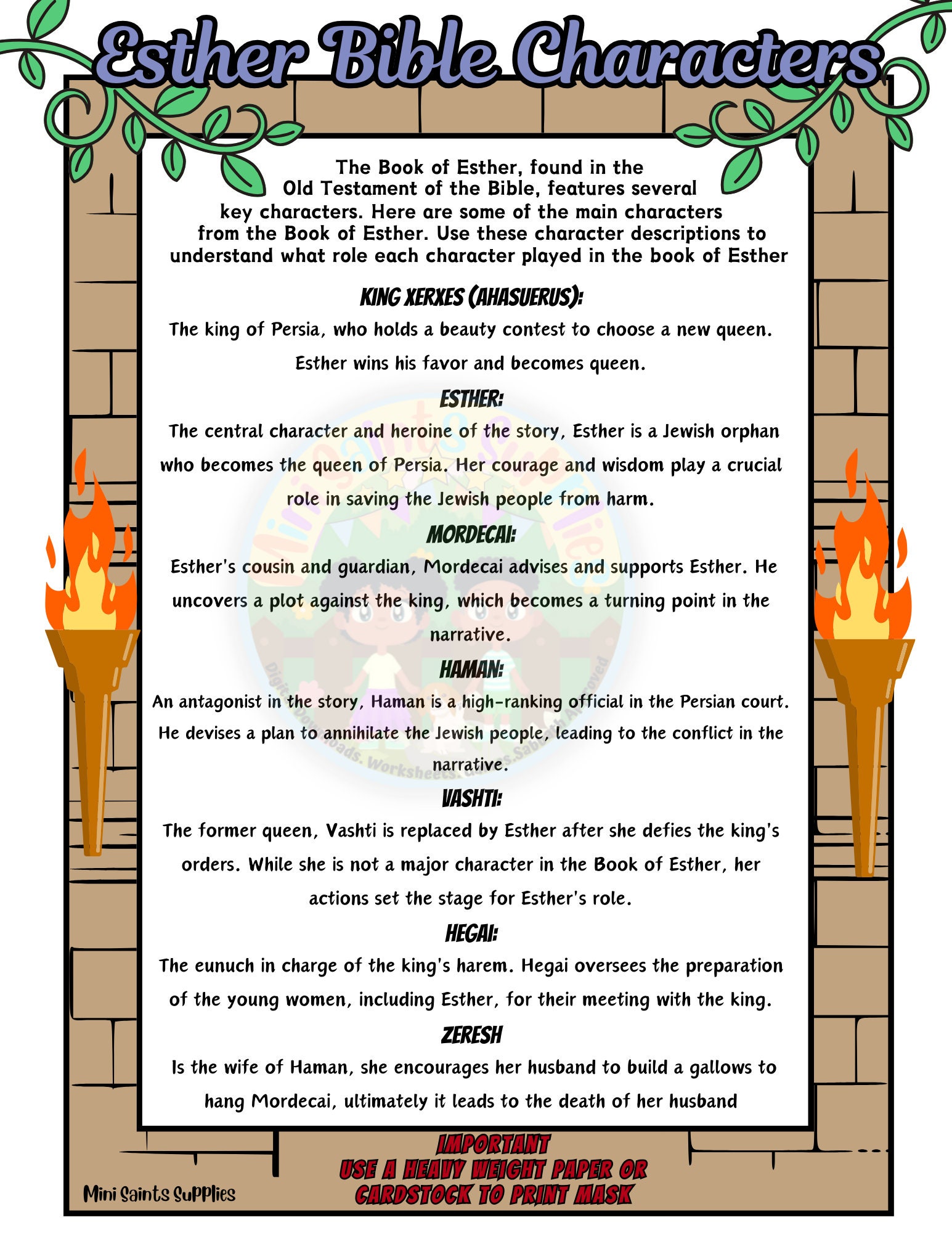 Queen Esther Kids Bible Craft Purim Activity Esther Bible Mask Sunday ...