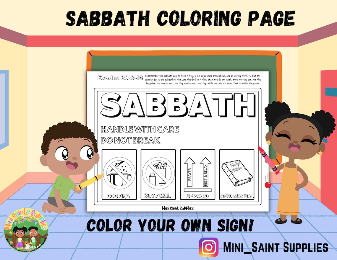 Sabbath Coloring Page Printable Bible Activity Jewish Homeschool Hebrew ...