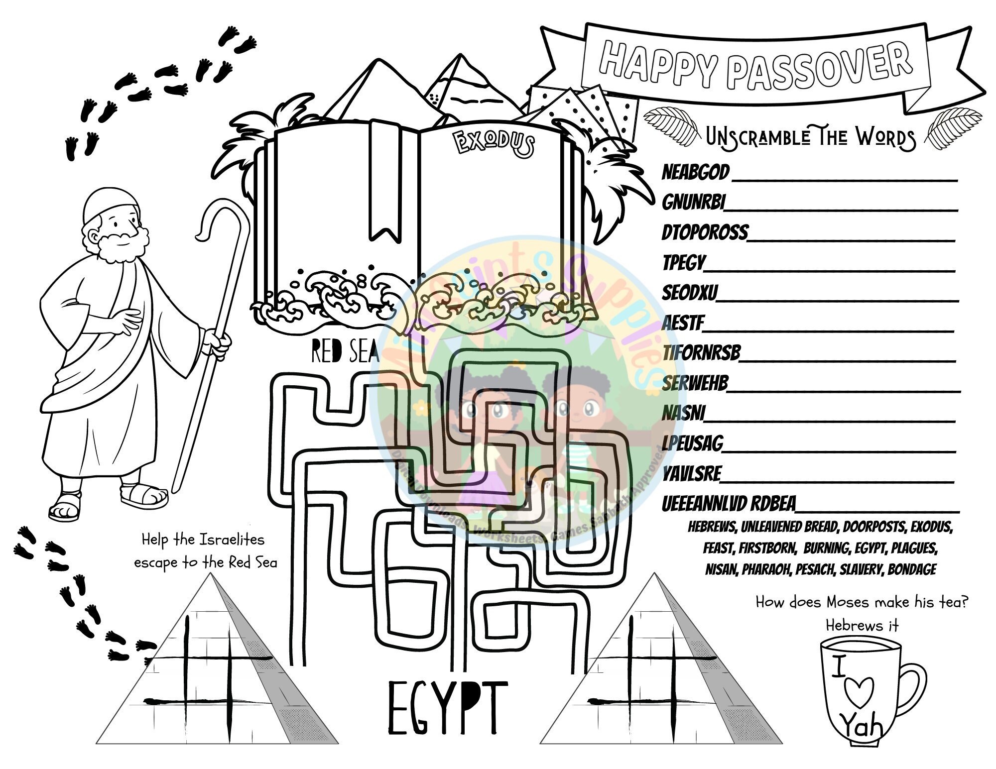 Passover Activity Worksheets Kids Activity Passover Seder Placemat ...