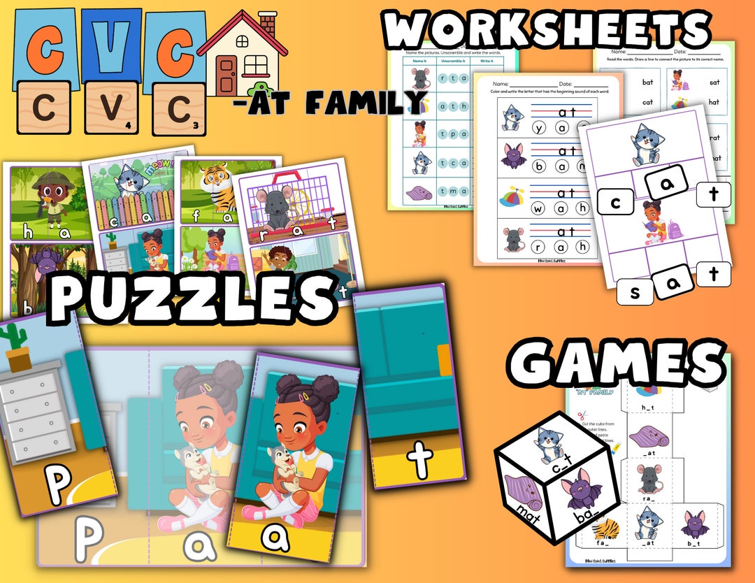 At Family CVC Words Printable Worksheet Instant Download CVC Learning ...