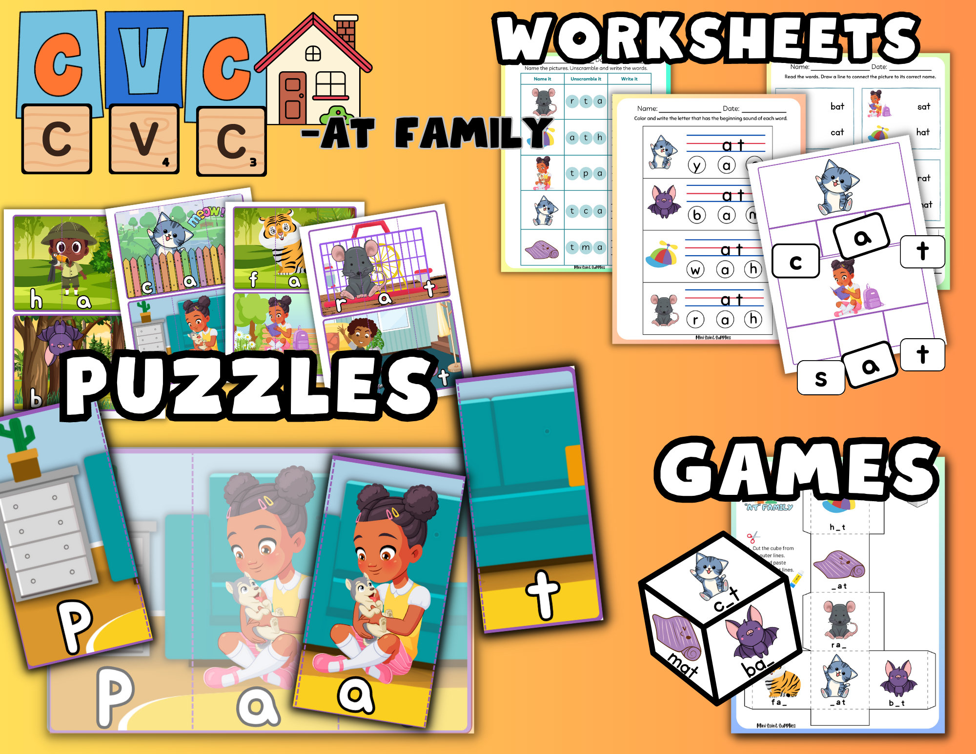 At Family CVC Words Printable Worksheet Instant Download CVC Learning ...