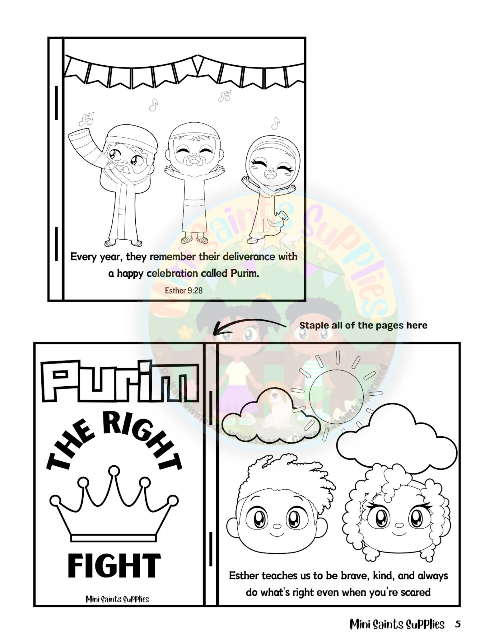 Queen Esther Kids Bible Craft Activity Book Purim Activity Sunday ...
