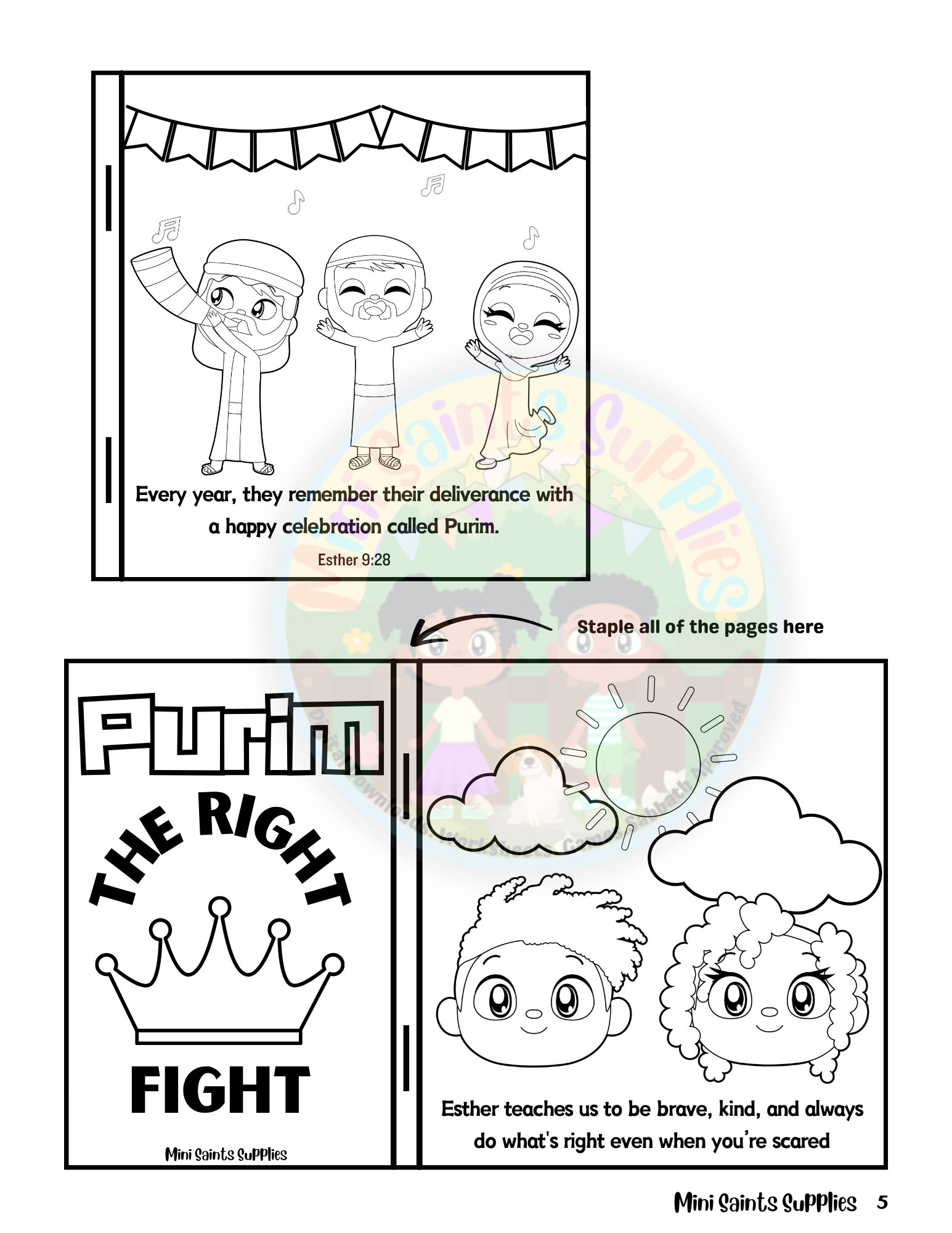 Queen Esther Kids Bible Craft Activity Book Purim Activity Sunday ...