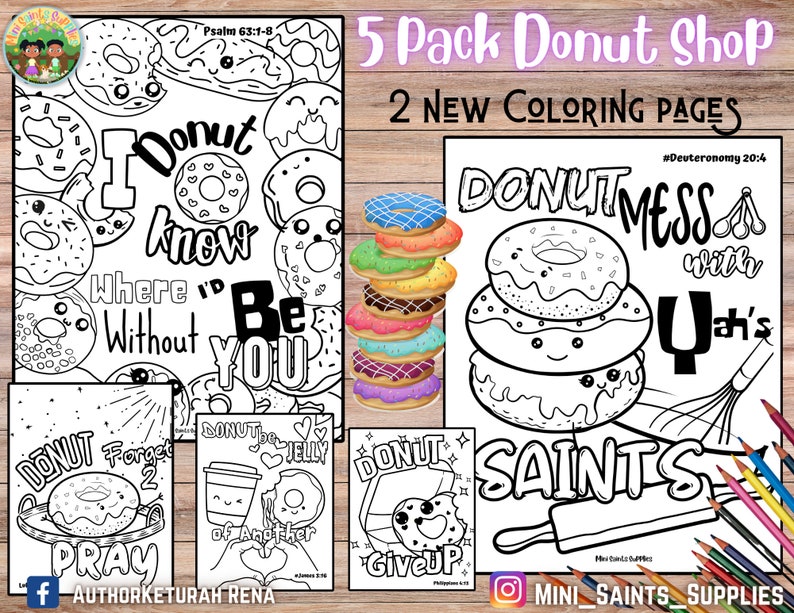 Food Puns, Donut Puns Kawaii Bible Verse Scripture Coloring Activity ...