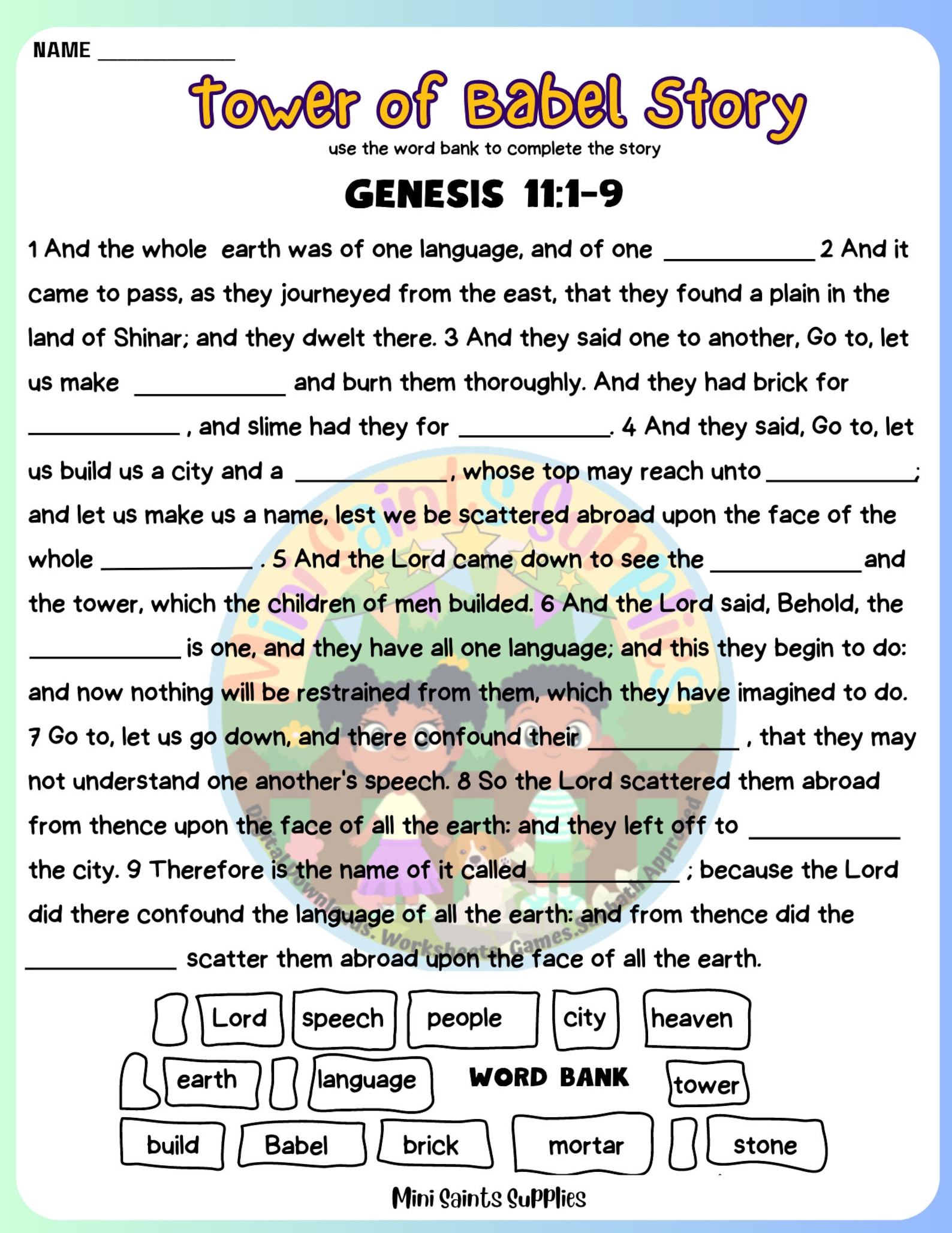 Tower of Babel Sunday School First Grade Curriculum Letter of the Week ...