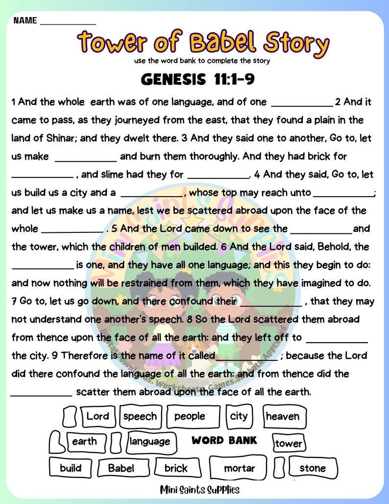 Tower of Babel Sunday School First Grade Curriculum Letter of the Week ...