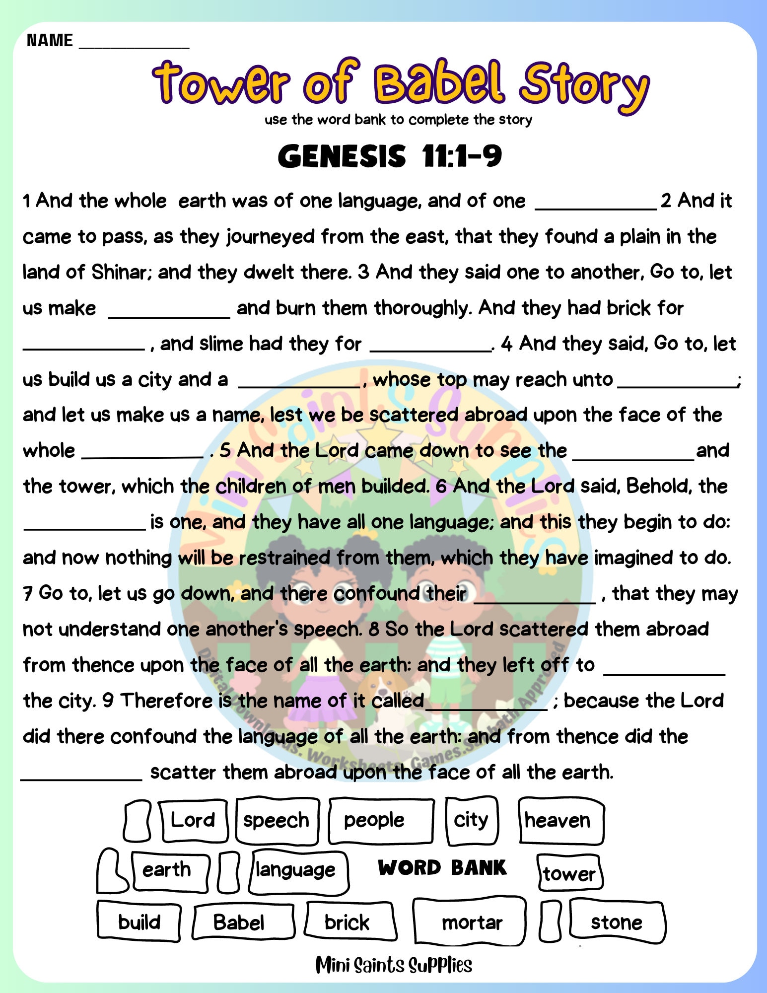 Tower of Babel Sunday School First Grade Curriculum Letter of the Week Letter B Activities Bible ...
