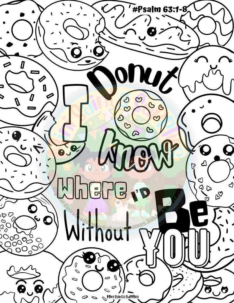 Food Puns, Donut Puns Kawaii Bible Verse Scripture Coloring Activity ...