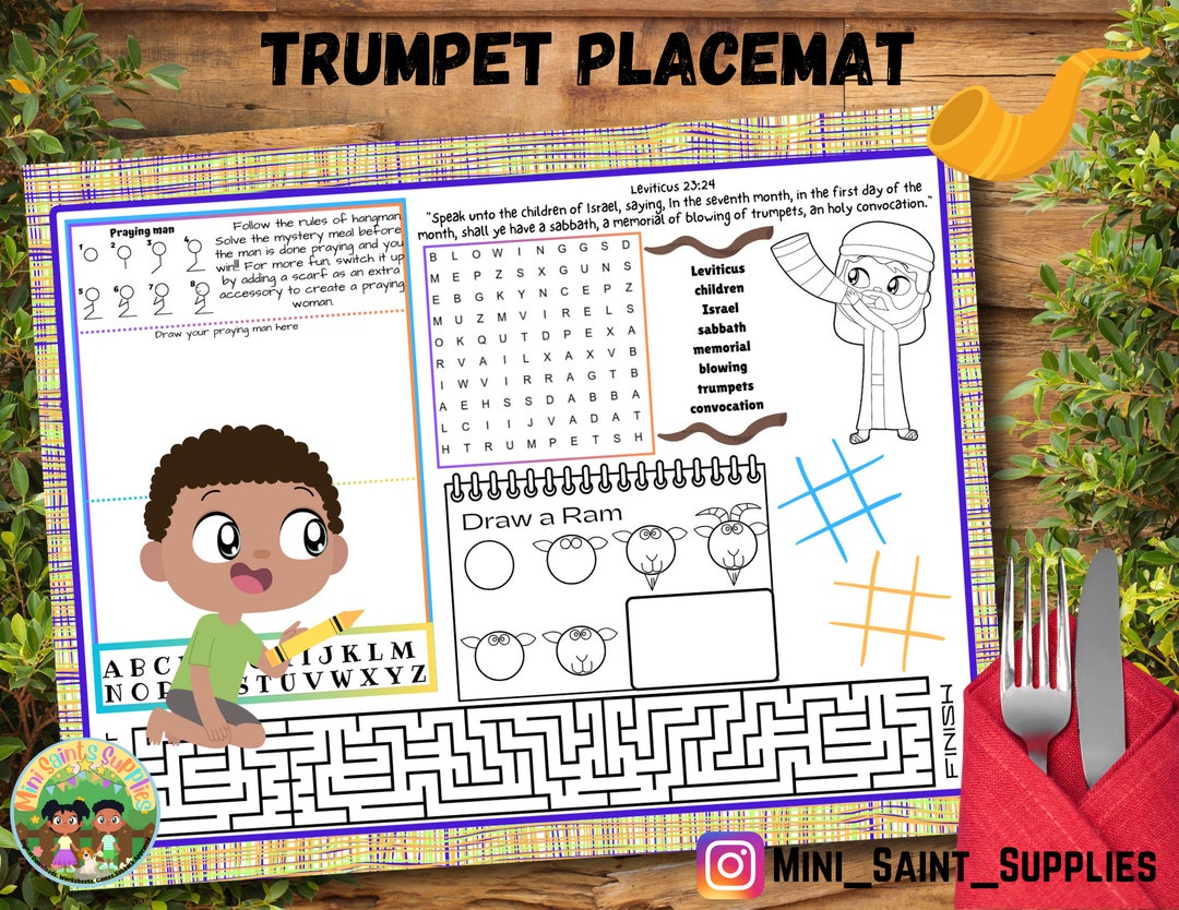 Memorial of Trumpets Yom Teruah Seder Activity Placemat Kids Activity ...
