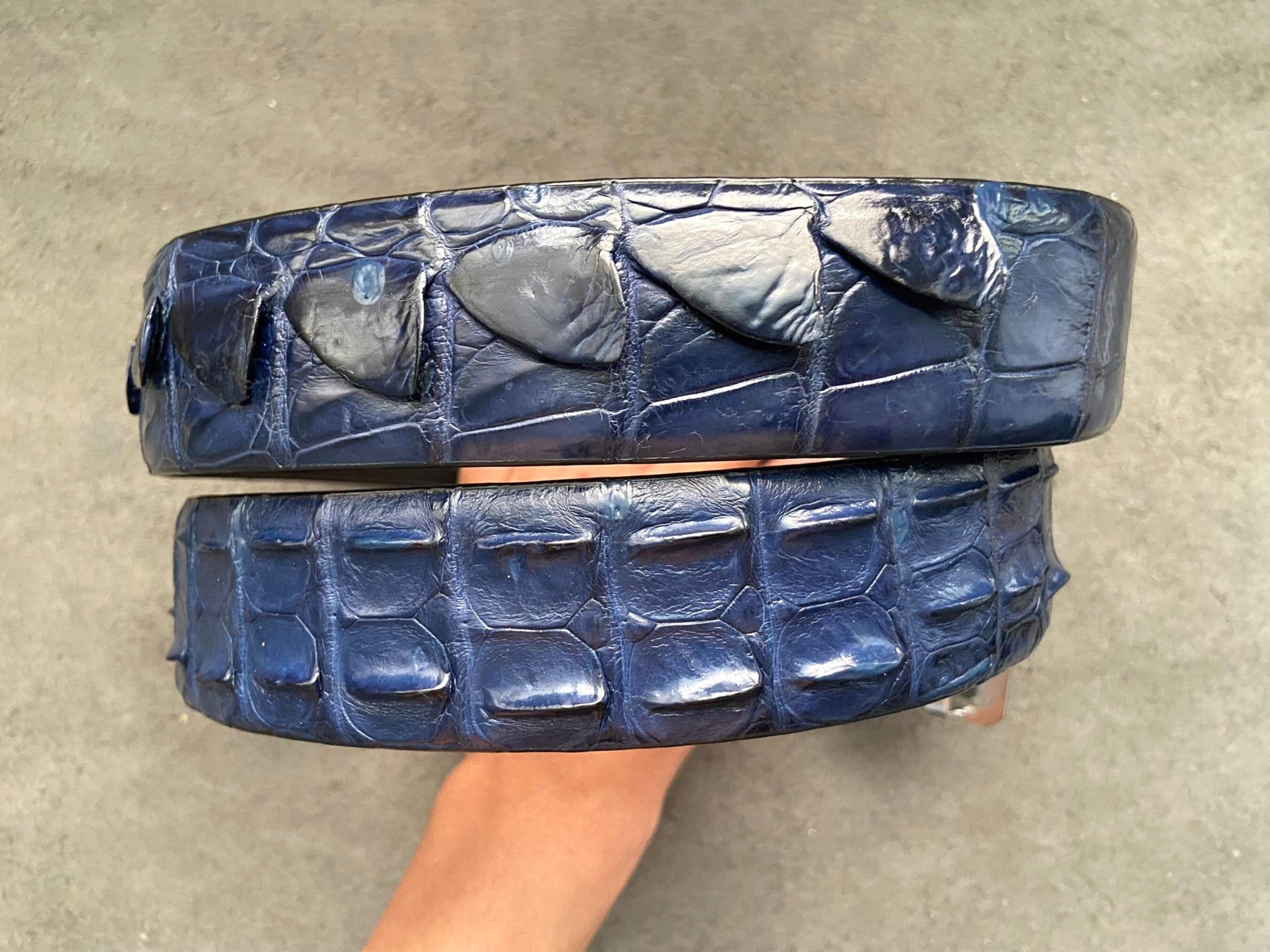 Navy Blue Alligator Genuine Horn Leather Skin Belt W 1.5 Inch, Premium ...
