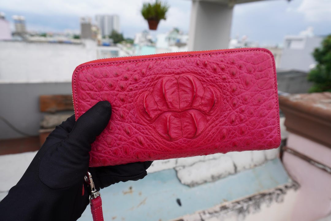 Handmade Pink Genuine Alligator Horn Leather Women's Bespoke Long ...