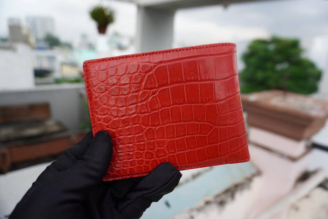 Double Sides Red Alligator Belly Leather Wallet With ID Sleave ...