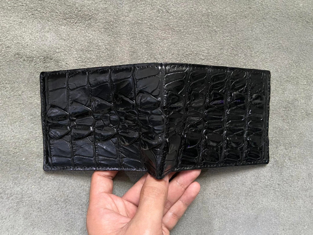 Double Sides Black Alligator Back Tail Leather Men's Bifold Wallet ...