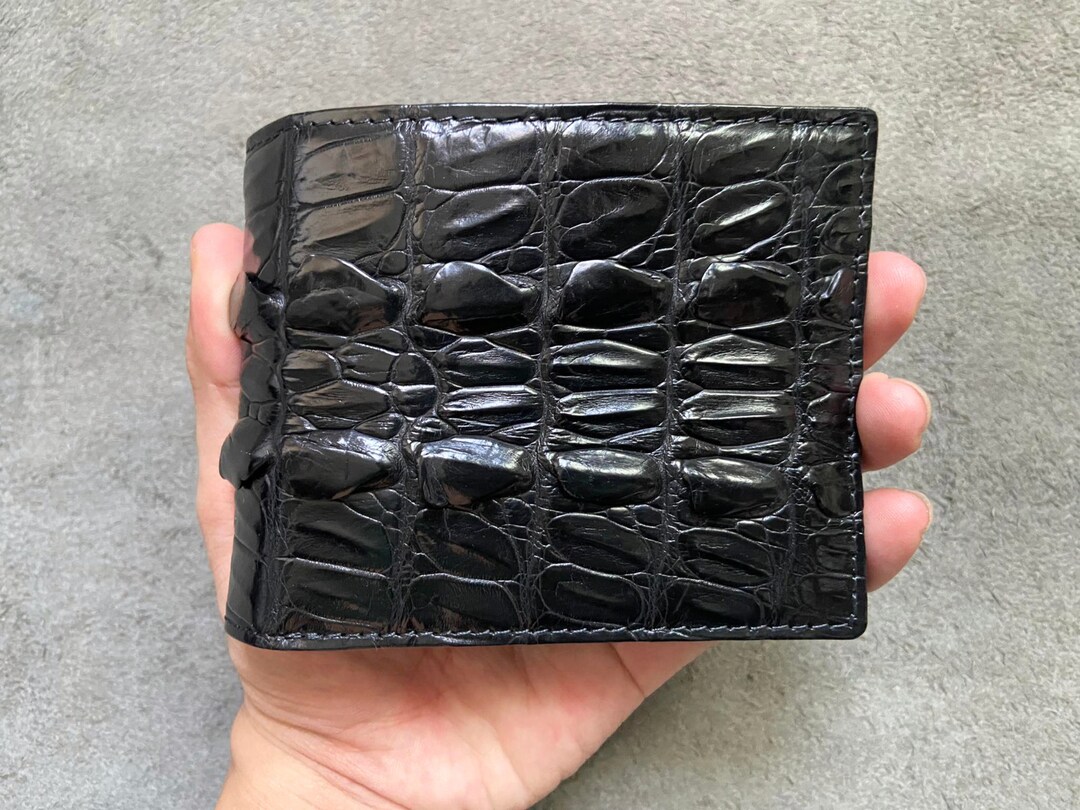Double Sides Black Alligator Back Tail Leather Wallet/ Personalized ...