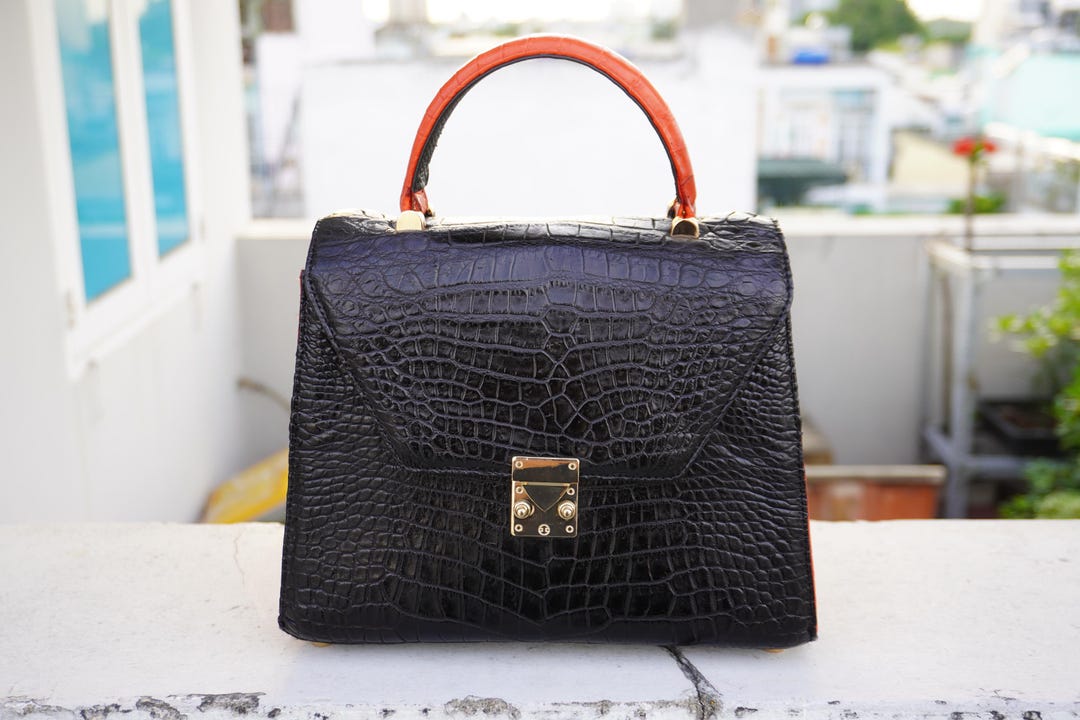 New Black Alligator Leather Purse, Handmade Women Purse, Gift for Her ...