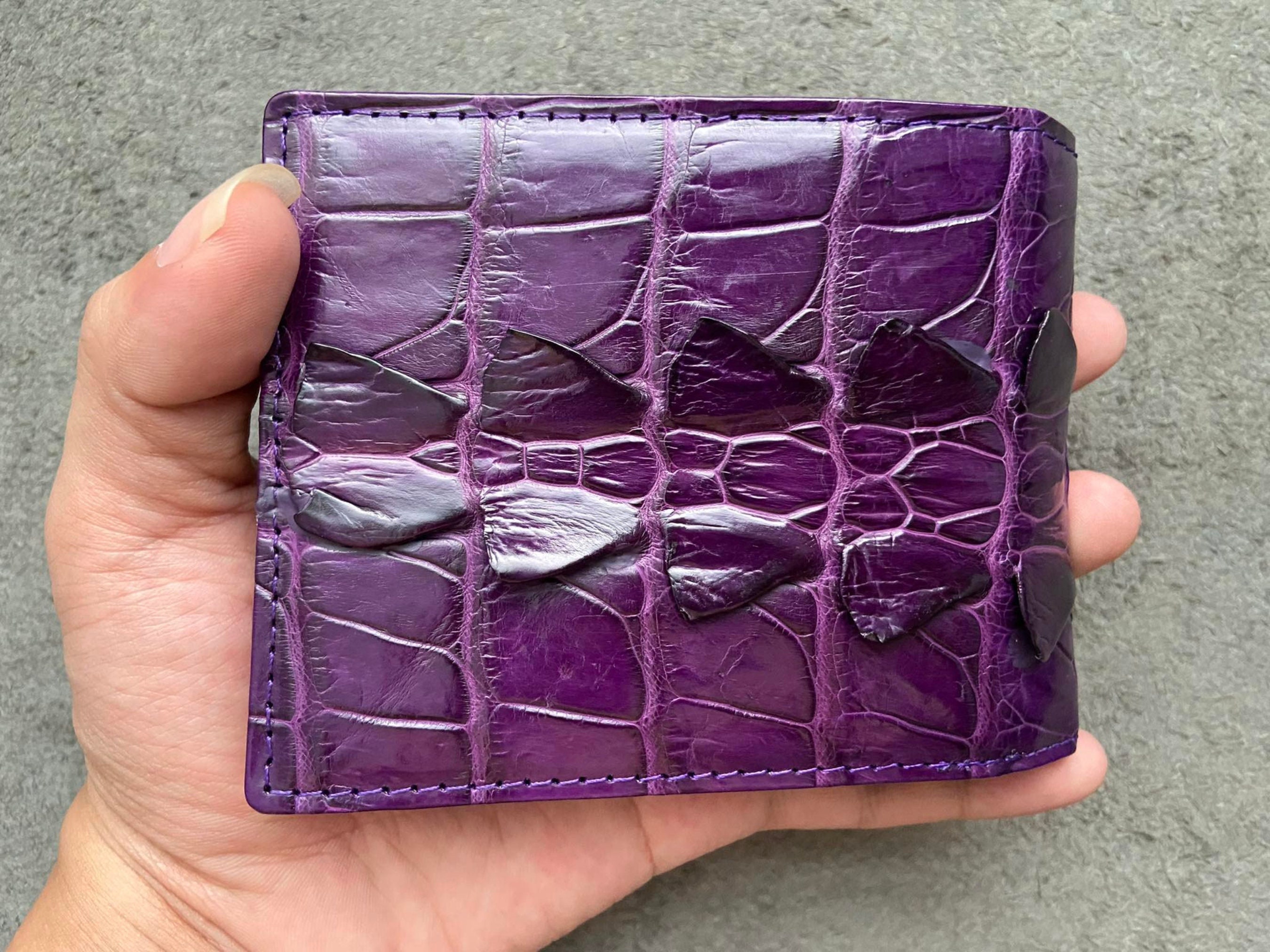 Purple Alligator Genuine Back Tail Leather Skin Men's Bifold Wallet ...