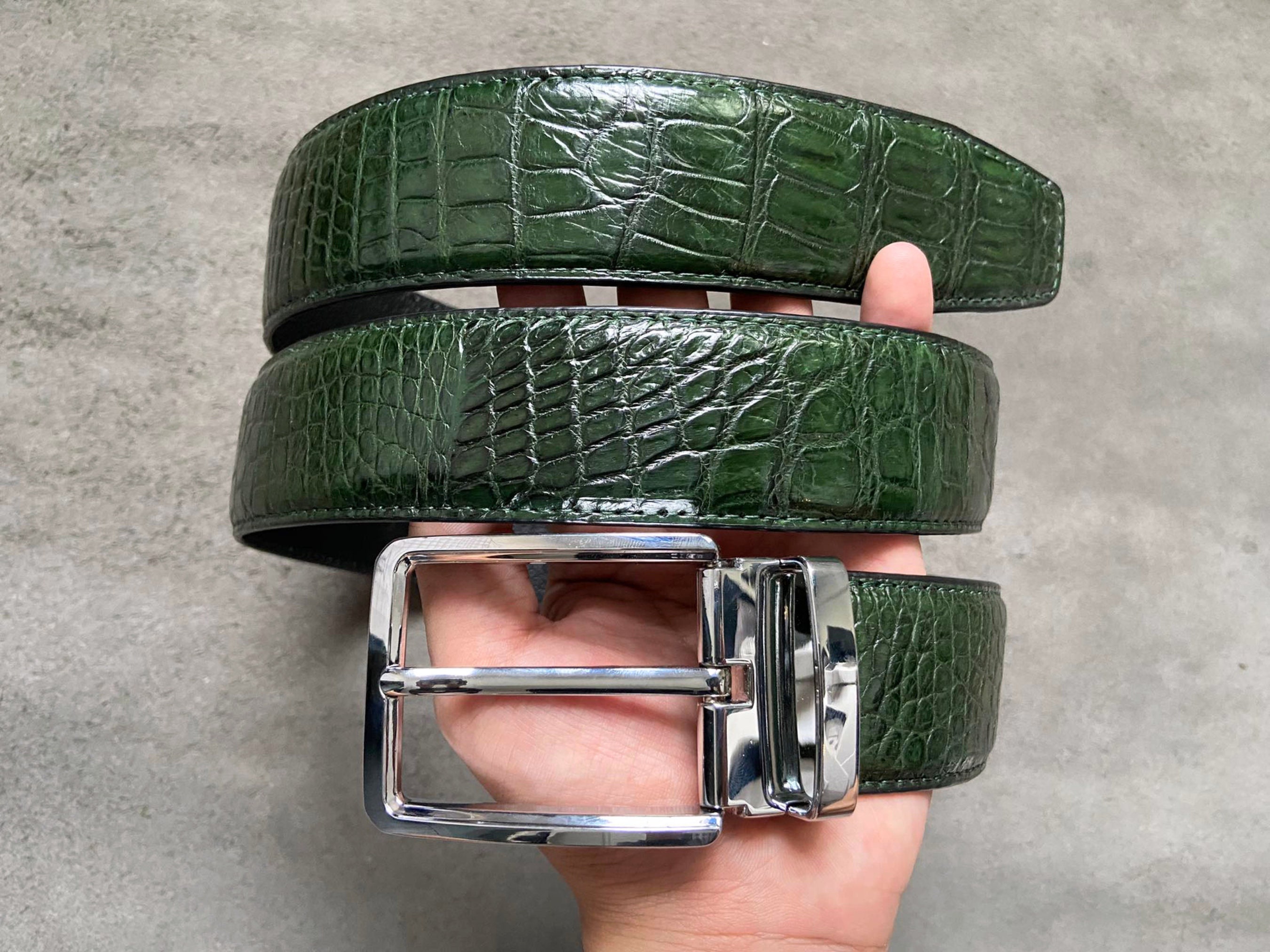 Green Genuine Alligator Belly Leather Skin Men's Belt W - Etsy