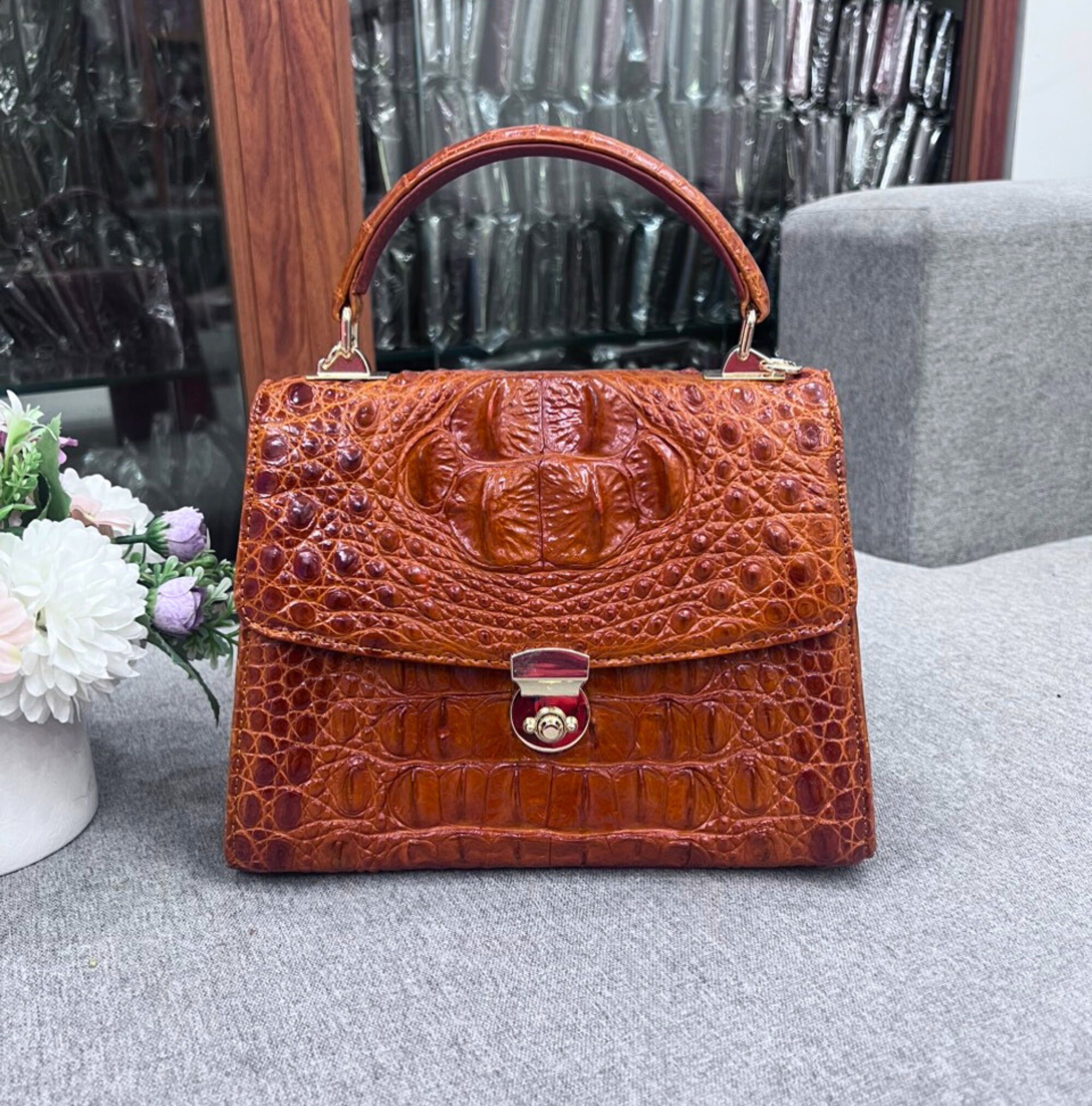 Orange Alligator Real Leather Skin Women's Purse- Women Handbag- Luxury ...
