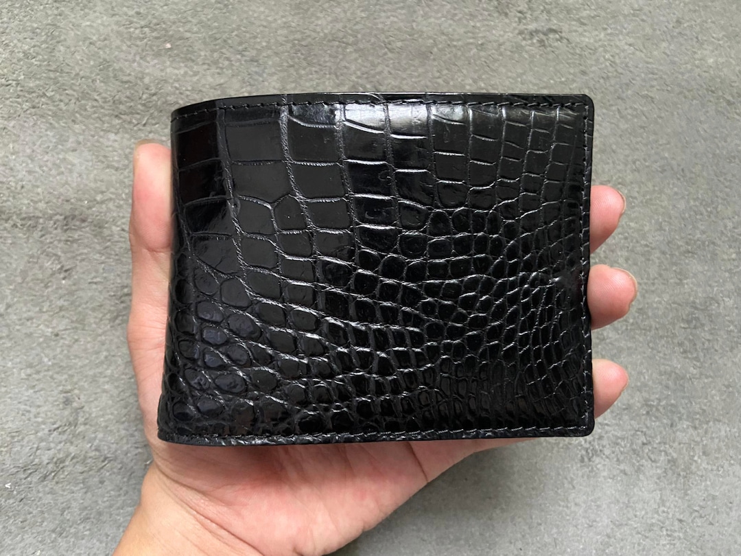 Black Alligator Belly Genuine Leather Men's Bifold Wallet, Premium ...