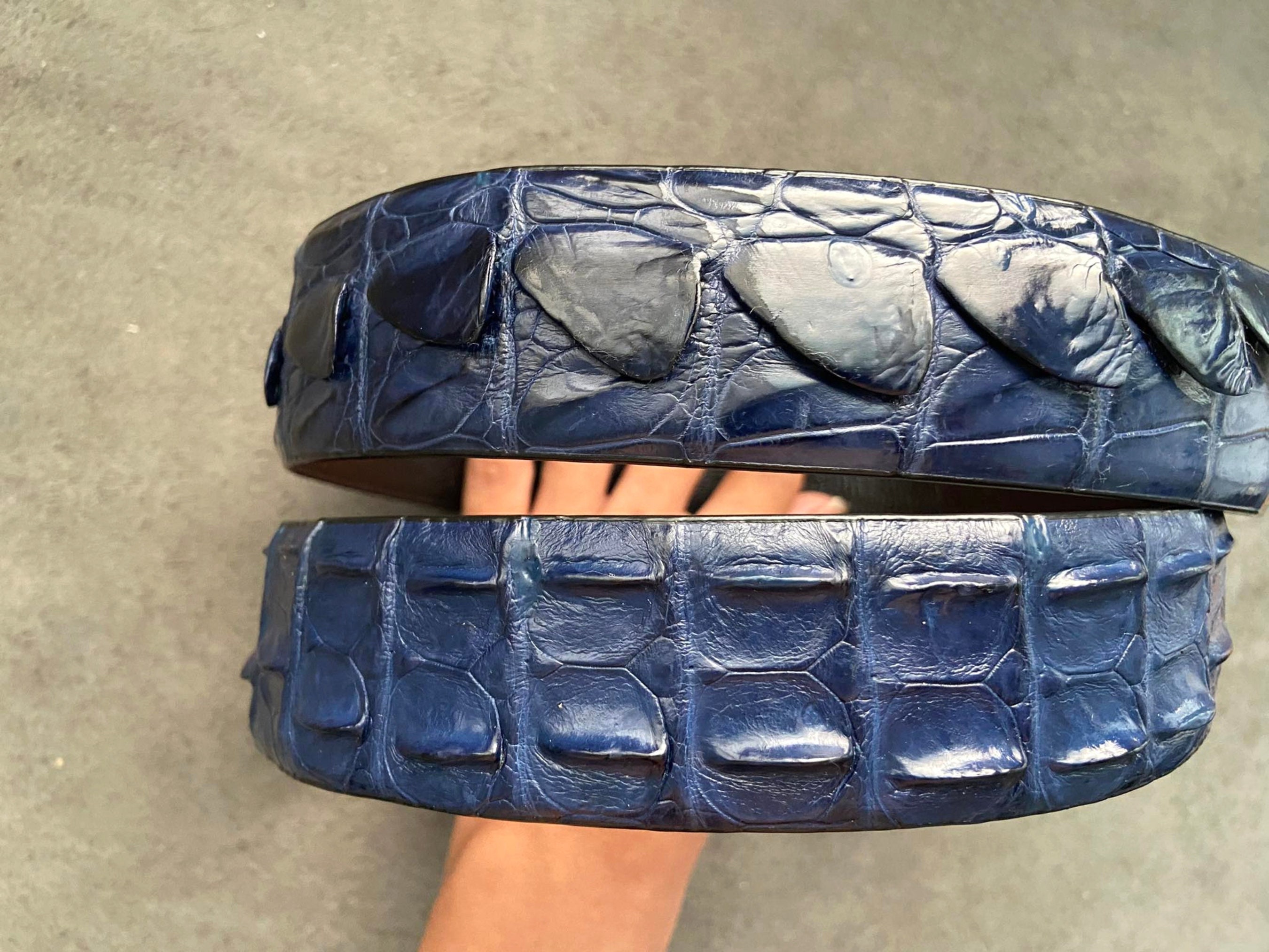 Navy Blue Alligator Genuine Horn Leather Skin Belt W 1.5 Inch, Premium ...