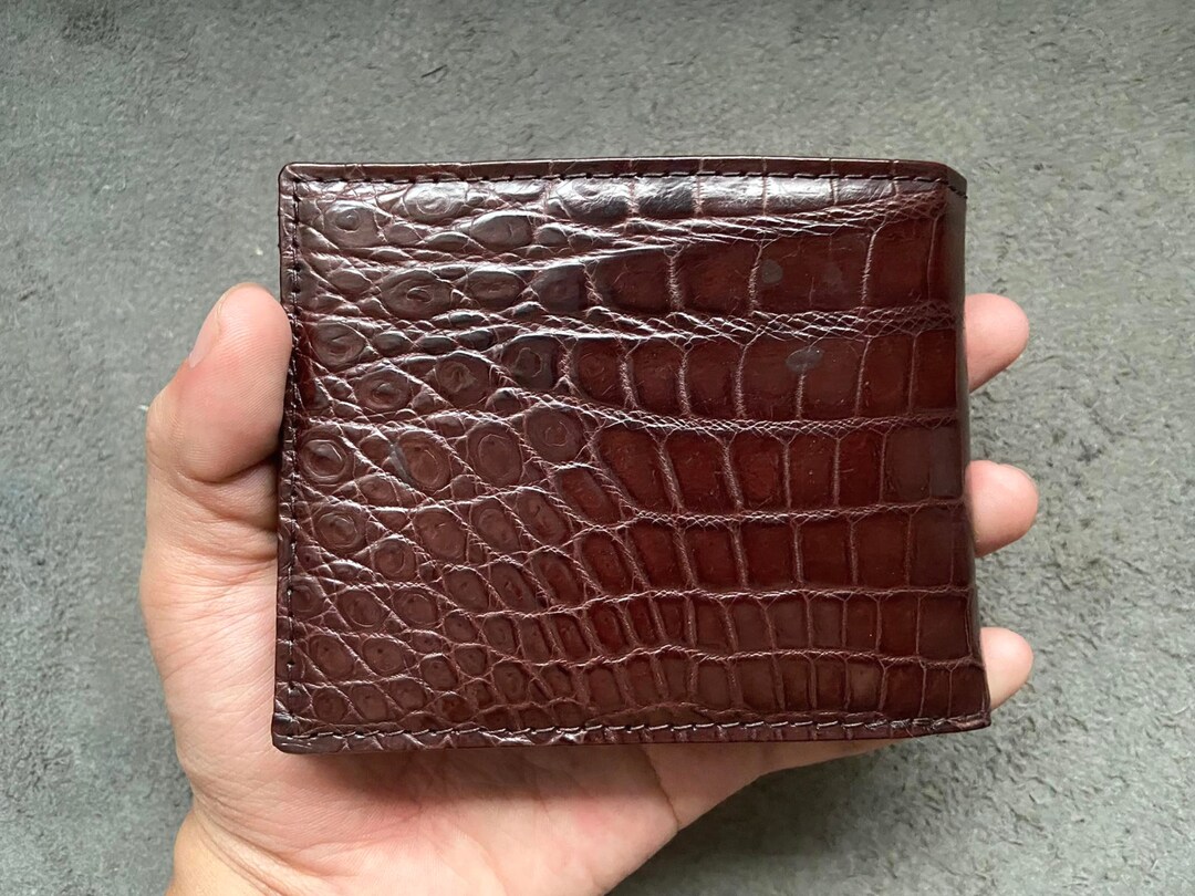 Brown Alligator Belly Genuine Leather Men's Bifold Wallet, Premium ...