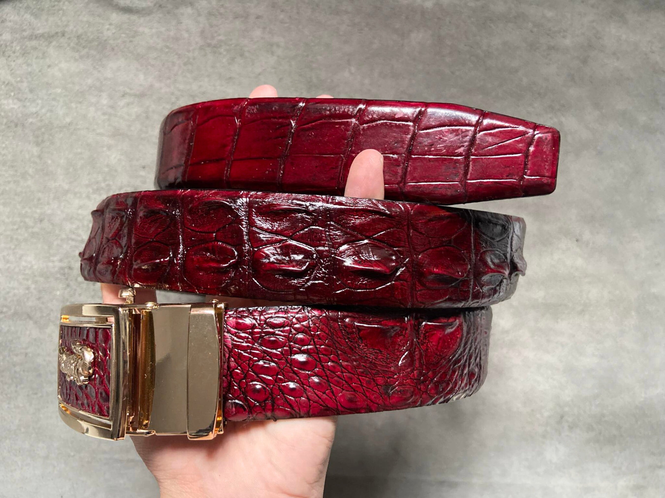 Red Alligator Leather Men's Belt: Handcrafted Automatic Buckle, 1.5 ...