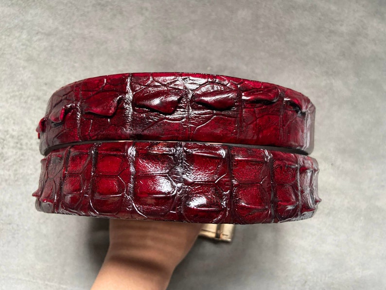 Red Alligator Leather Men's Belt: Handcrafted Automatic Buckle, 1.5 ...