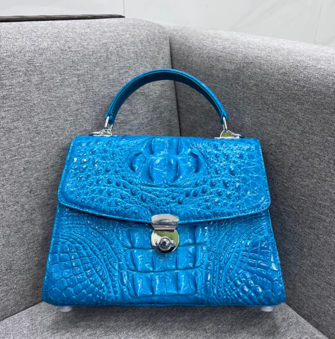 Light Blue Alligator Genuine Leather Skin Women's Handbag-top Handle ...