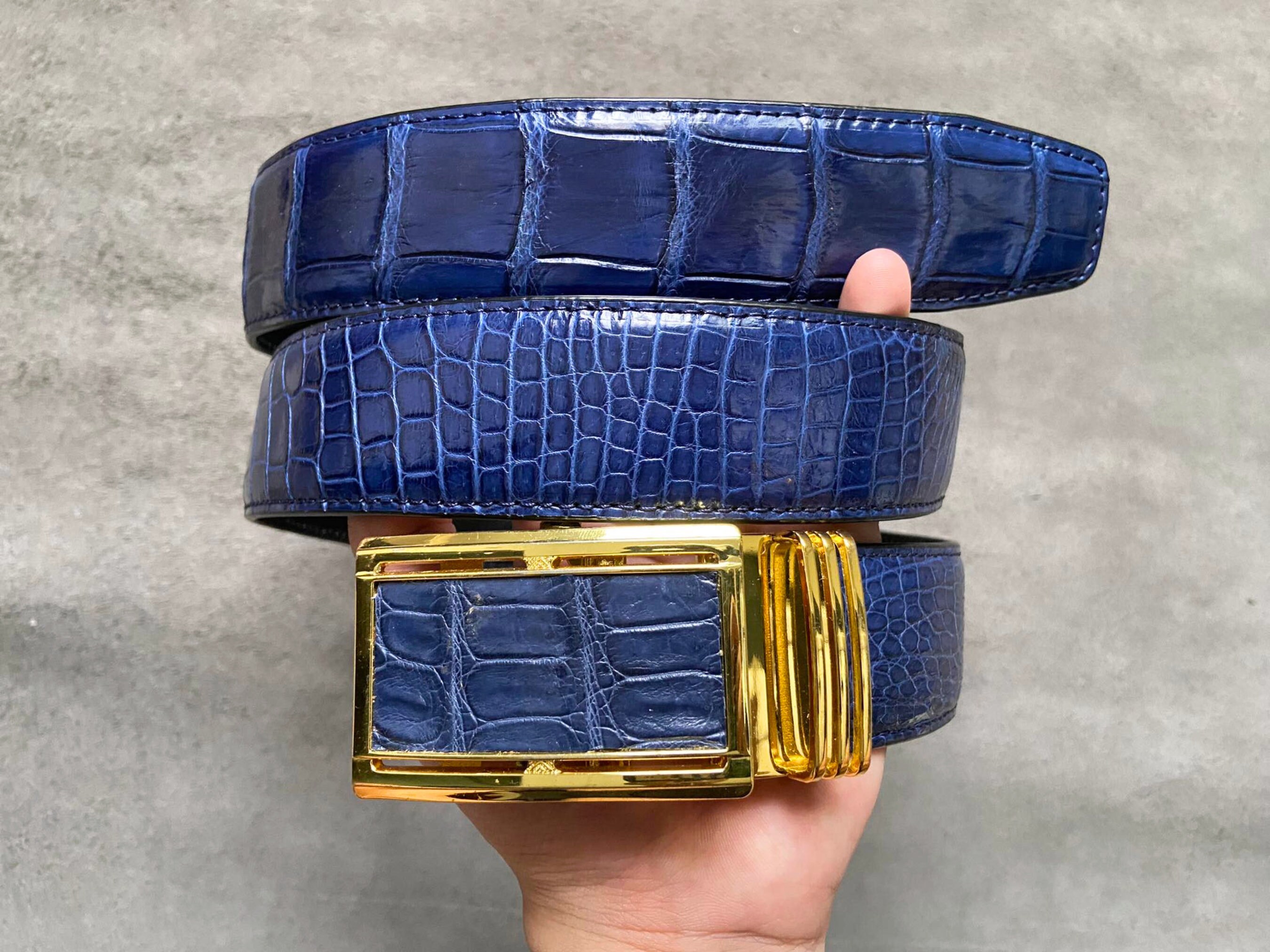 Navy Blue Genuine Alligator Belly Leather Skin Men's Belt W 1.5 Inch ...
