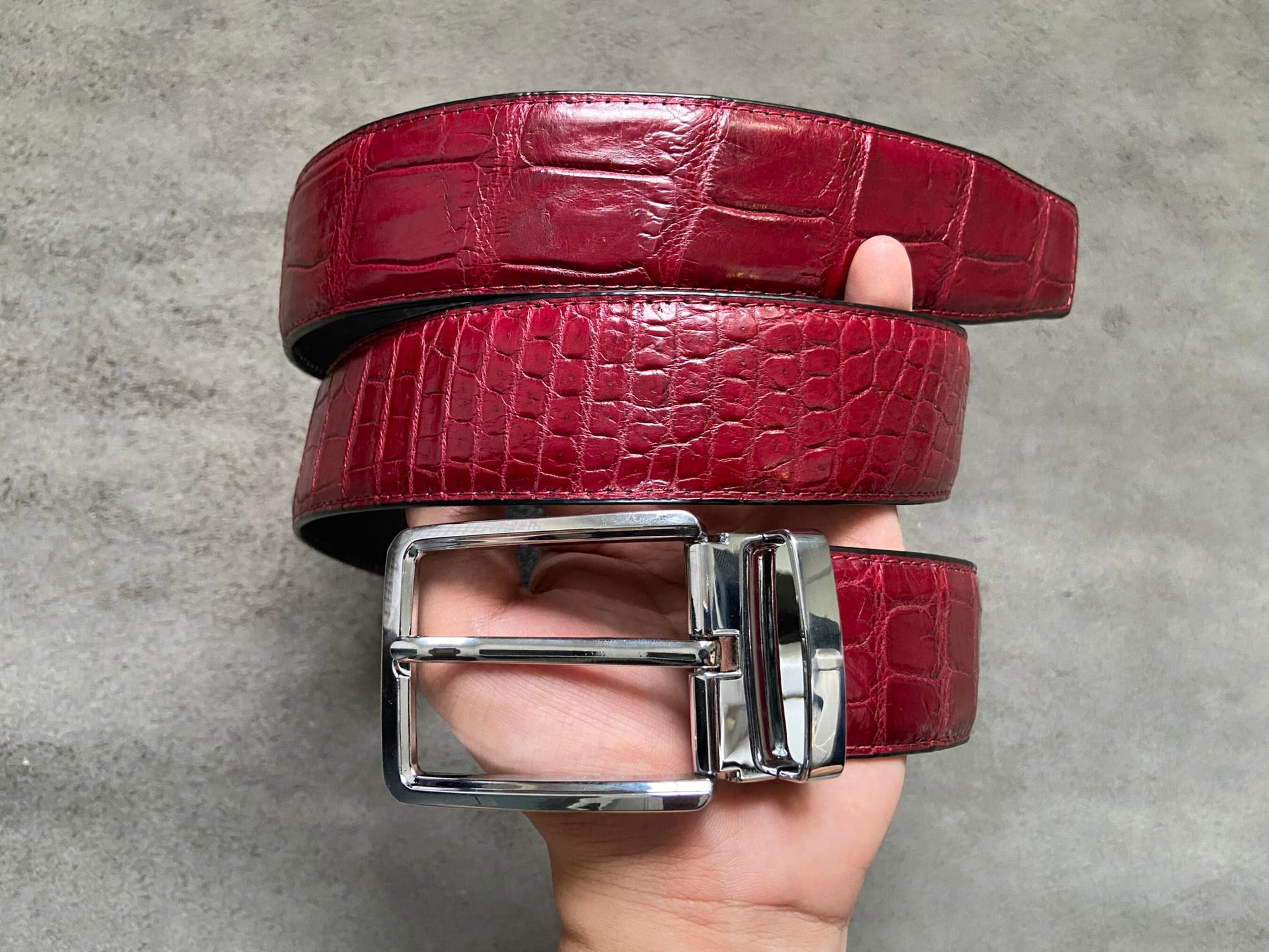 Burgundy Genuine Alligator Belly Leather Skin Men's Belt W - Etsy