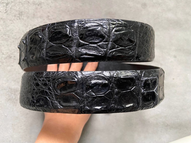 Black Genuine Alligator Horn Leather Skin Men's Belt W 1.5 Inch ...