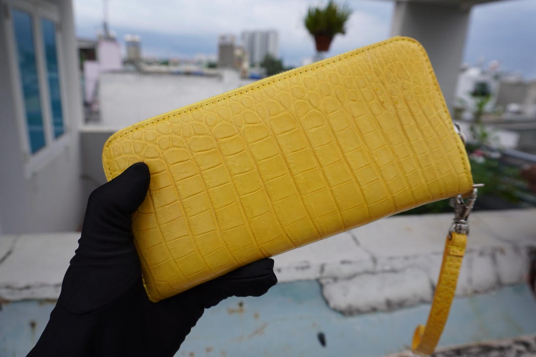 Handmade Yellow Genuine Alligator Belly Leather Women's Bespoke Long ...