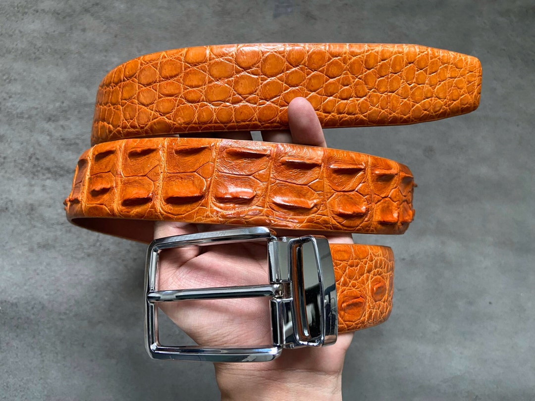 Tan Brown Genuine Alligator Horn Leather Skin Men's Belt W 1.5 Inch ...