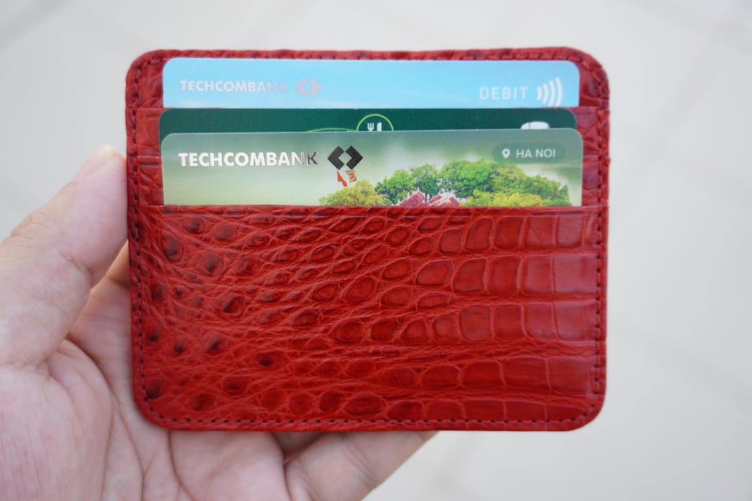Red Minimalist Credit Card Holder Alligator Leather RFID Blocking Thin ...
