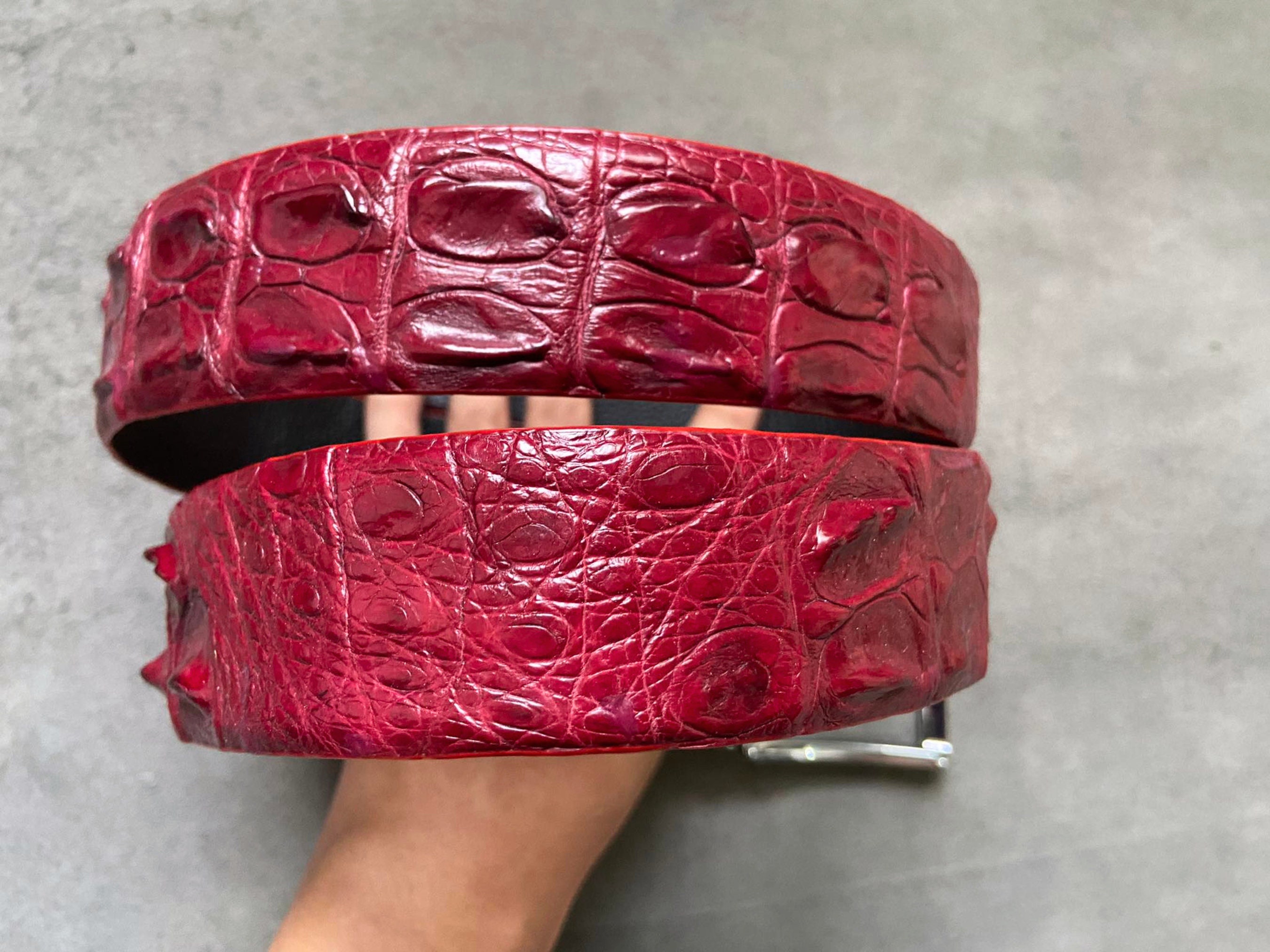 Burgundy Genuine Alligator Horn Leather Skin Men's Belt W 1.5 Inch ...