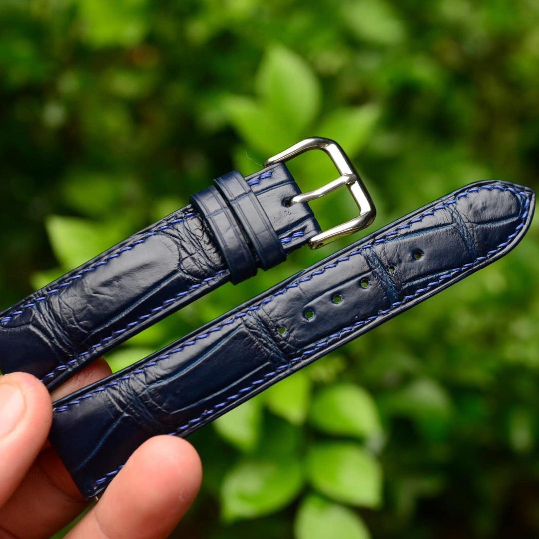 Handmade Navy Blue Genuine Alligator Leather Mens Luxury Watch Strap ...