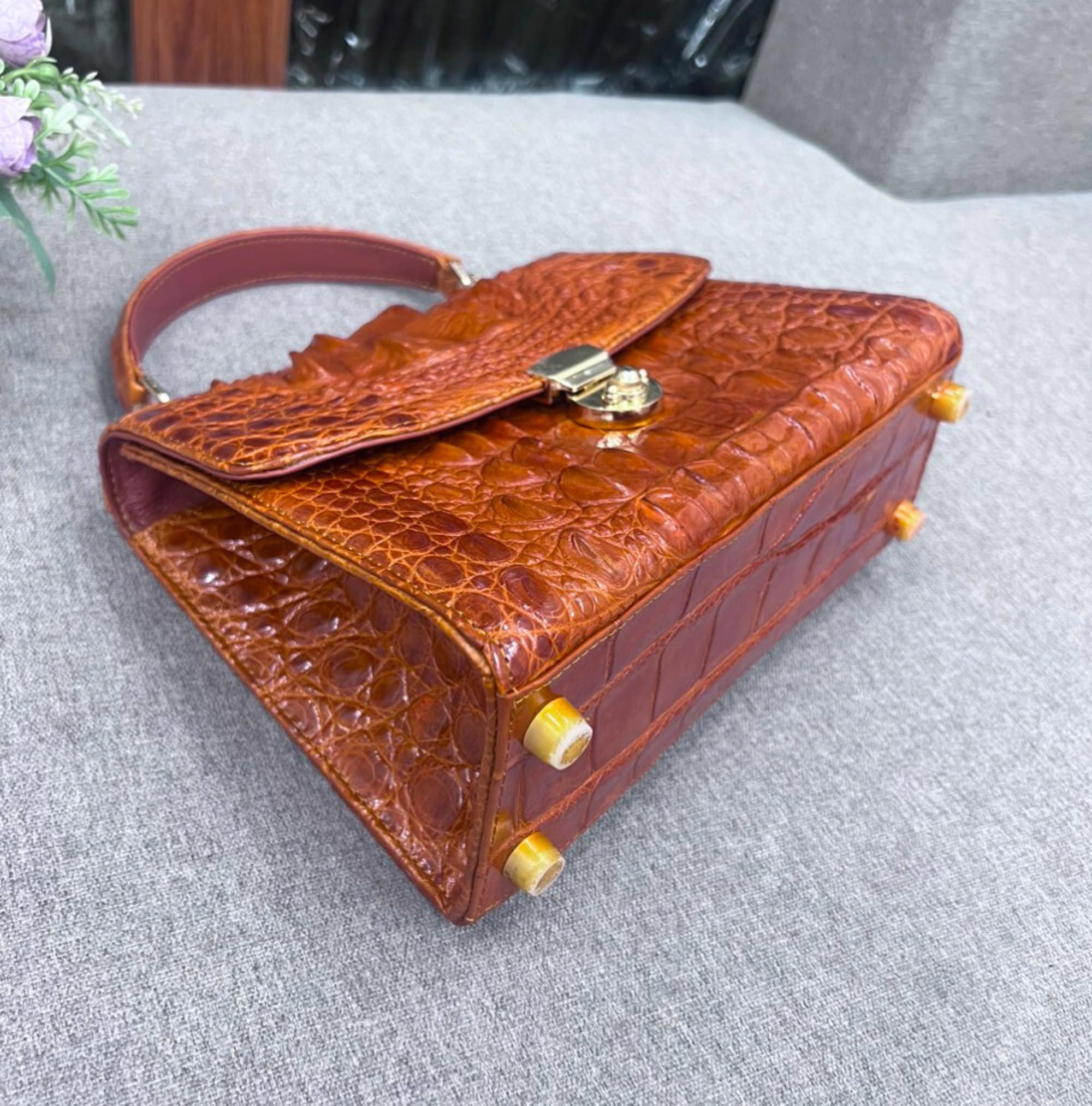 Orange Alligator Real Leather Skin Women's Purse- Women Handbag- Luxury ...