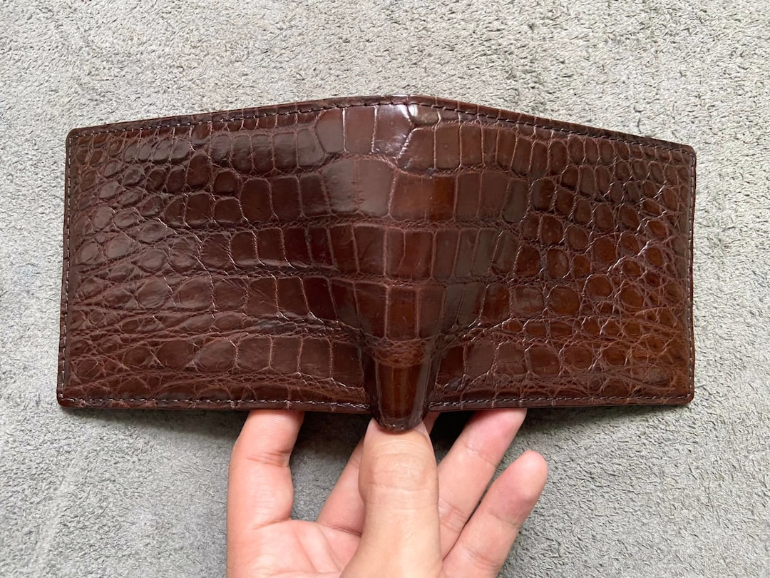 Brown Alligator Belly Genuine Leather Men's Bifold Wallet, Premium ...