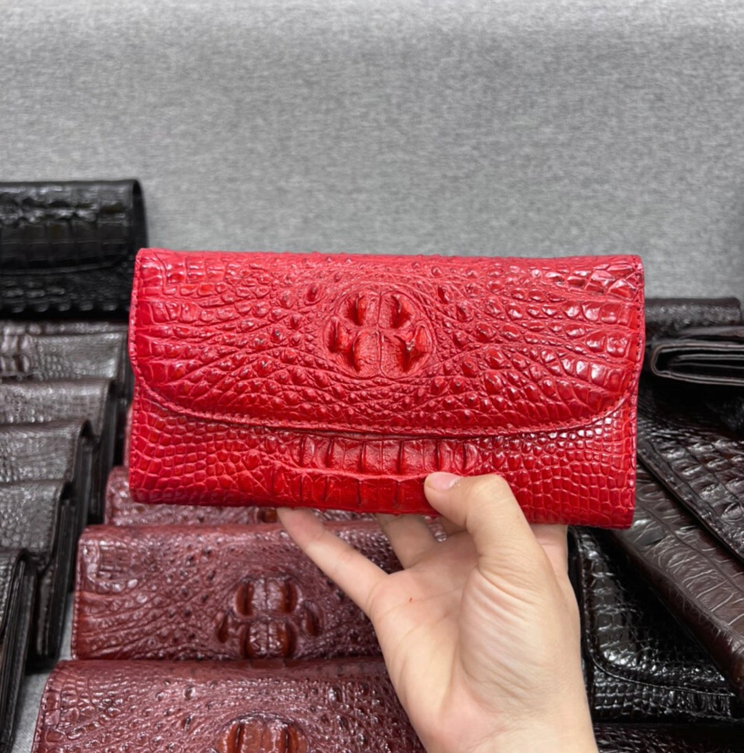 Red Alligator Genuine Leather Skin Women's Trifold Wallet - Etsy