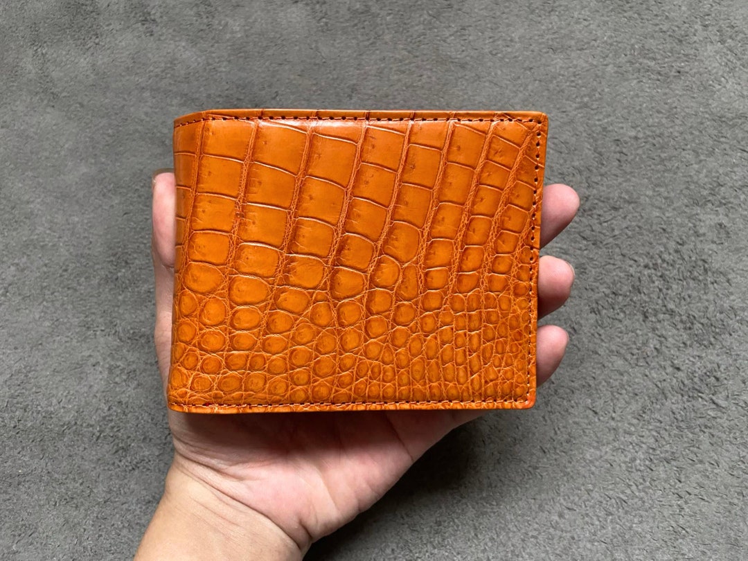 Orange Alligator Belly Genuine Leather Men's Bifold Wallet, Premium ...
