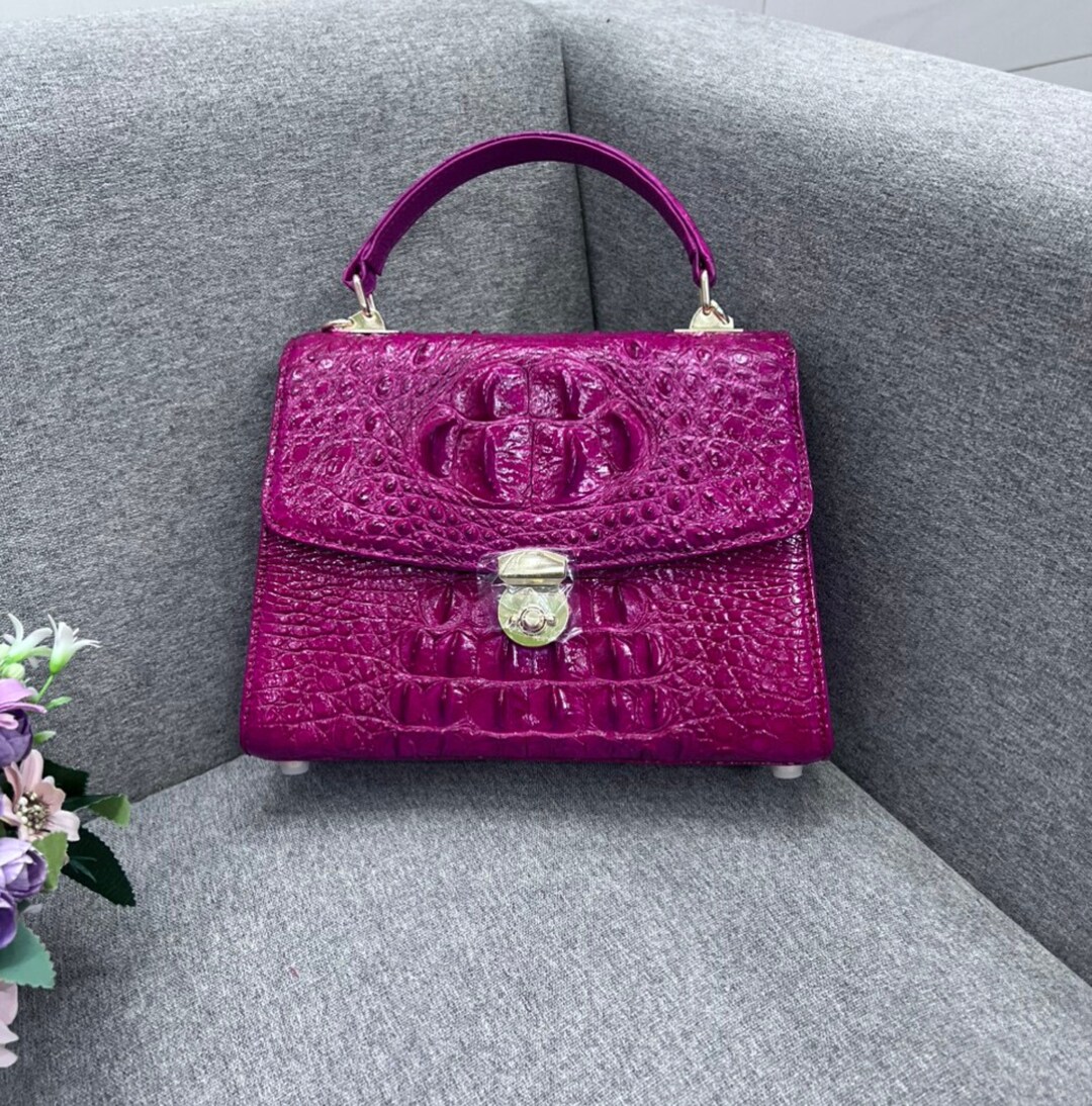 Pink Genuine Alligator Leather Skin Women's Purse, Top Handle Bag ...