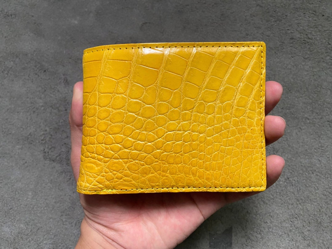 Yellow Alligator Genuine Belly Leather Skin Men's Bifold Wallet, Gift ...